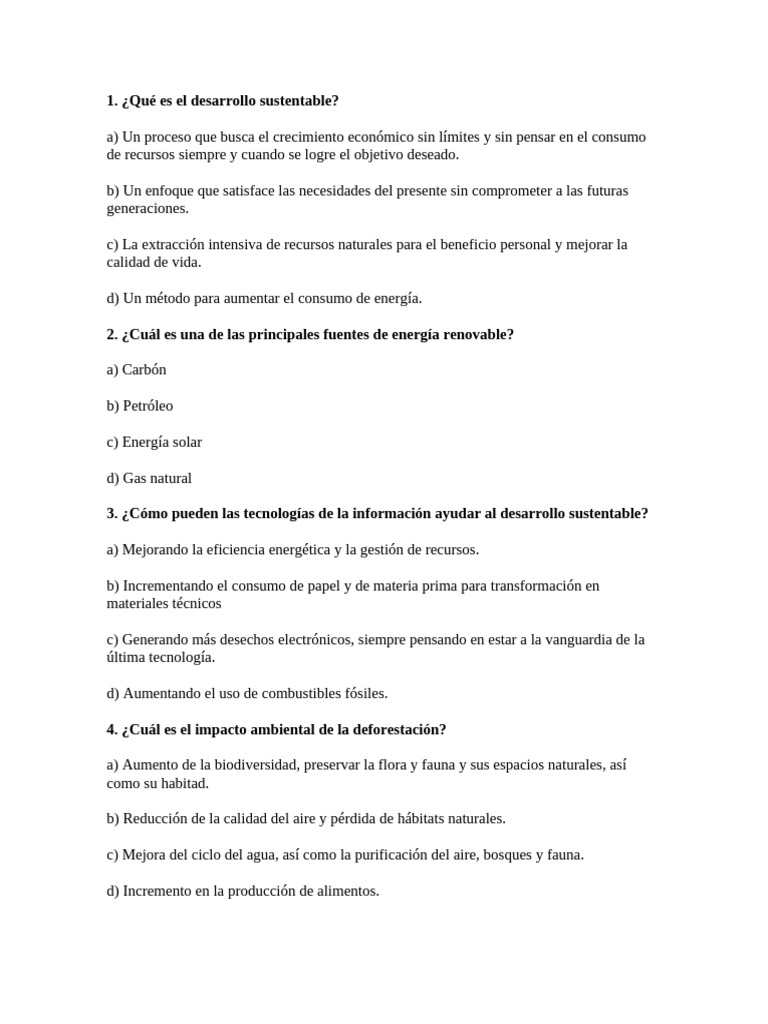 Cuestionario Sustentable A Sec01 | PDF