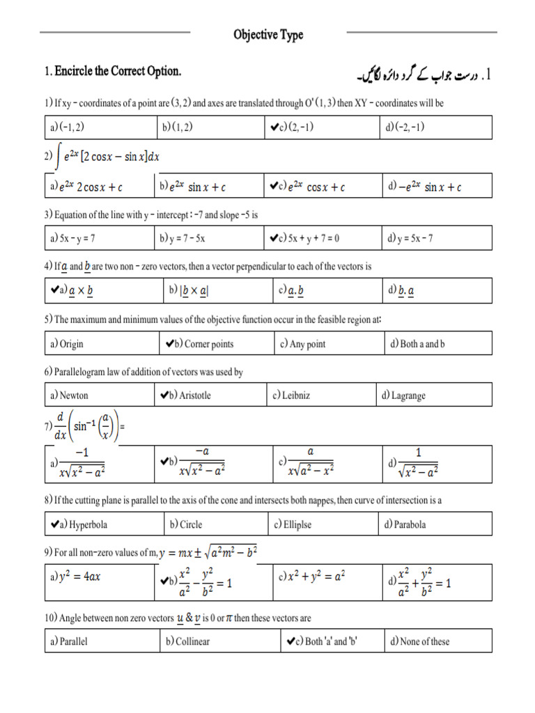 2nd Year Mathematics Full Book Solved Mcqs | PDF | Elementary ...