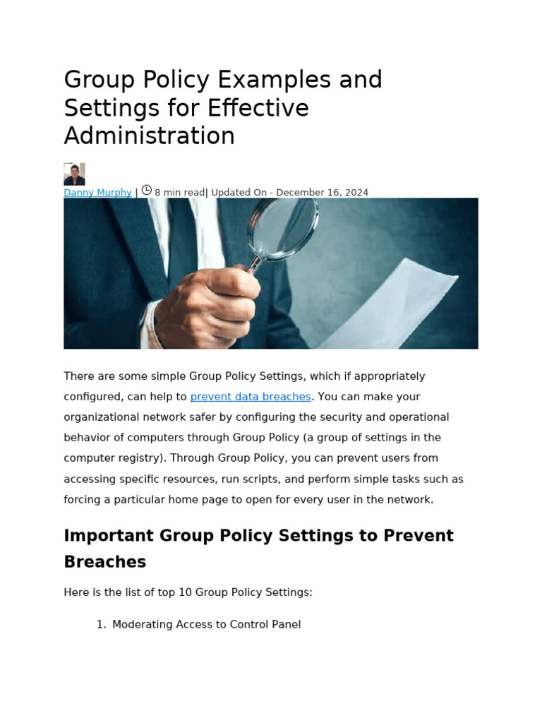 Group Policy Examples and Settings For Effective Administration | PDF ...
