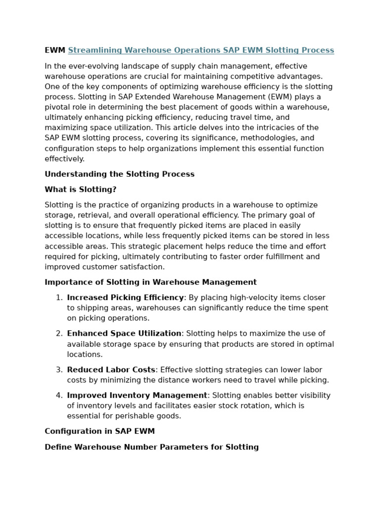 EWM Streamlining Warehouse Operations SAP EWM Slotting | PDF ...