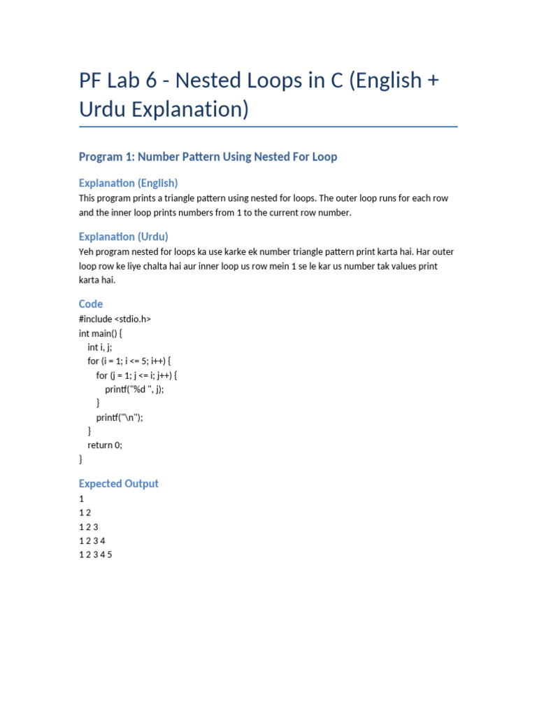 PF Lab6 Nested Loops EngUrdu | PDF