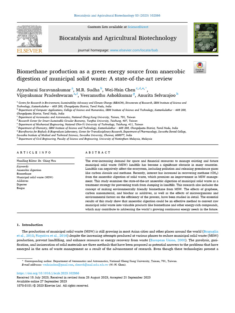 Bomethane Production As A Green Energy Sour From Anaerobic Digestion of ...
