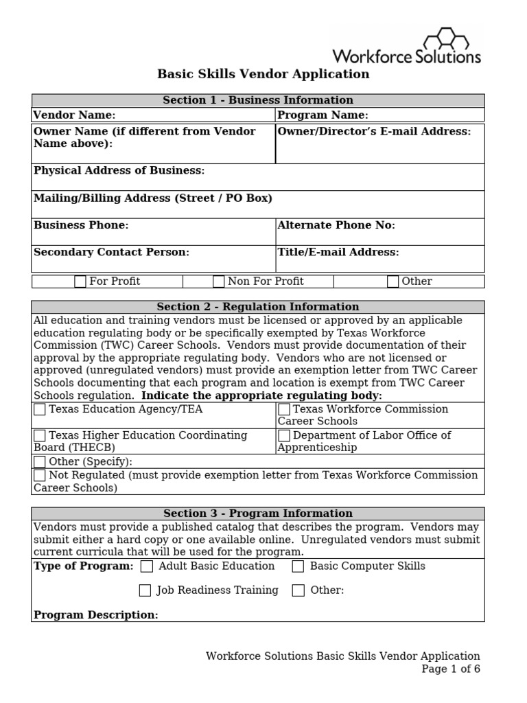 Basic Skills Vendor Application | PDF | Textbook | Internal Revenue Service