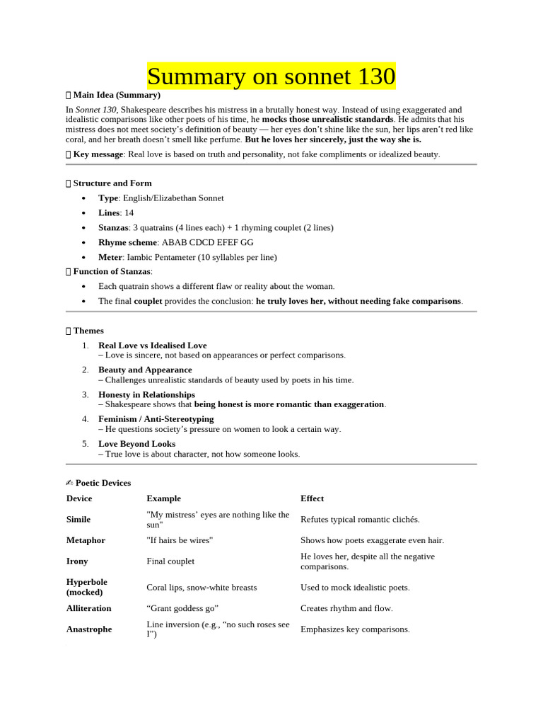 Recording - SONNET 130-En-US | PDF | Literary Criticism | Poetics