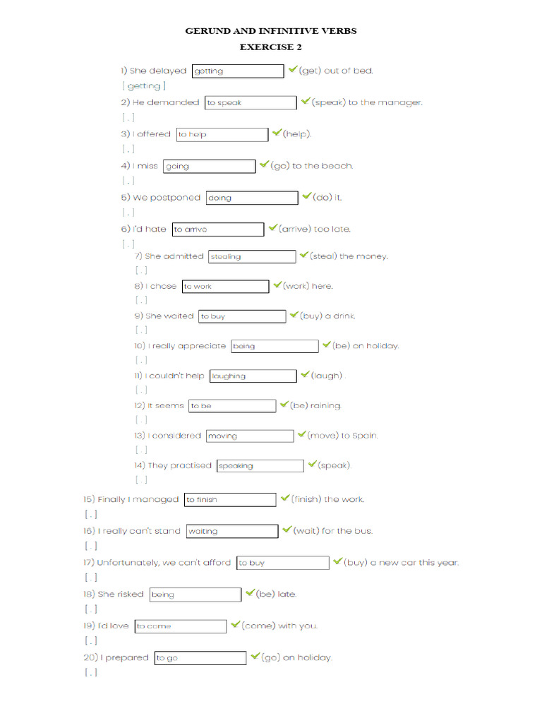 Activity Gerund and Infinitive Verbs | PDF