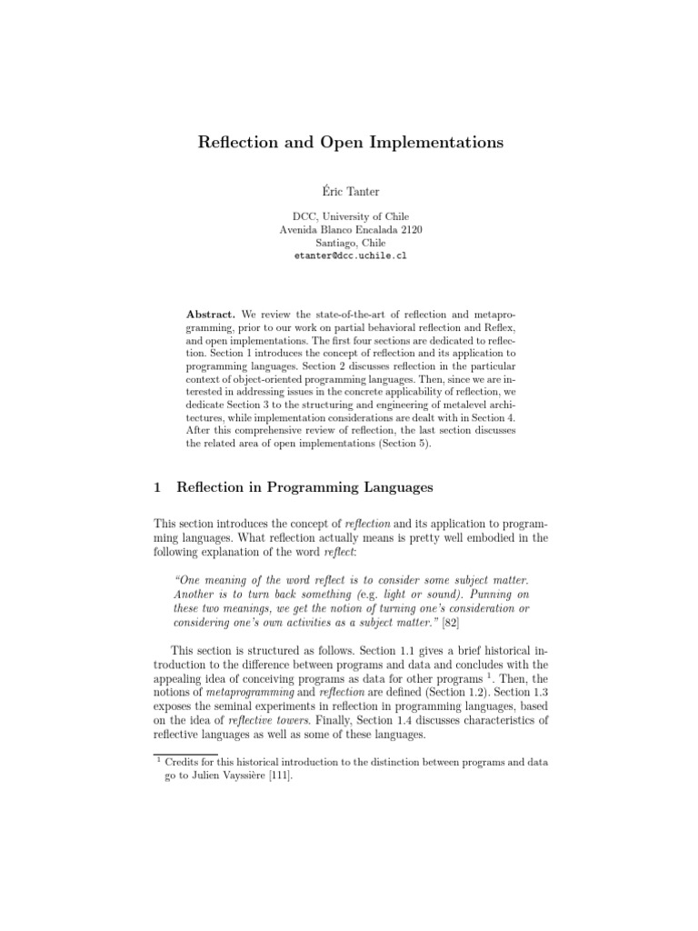 Reflection and Open Implementations | PDF | Class (Computer Programming) | Object Oriented ...