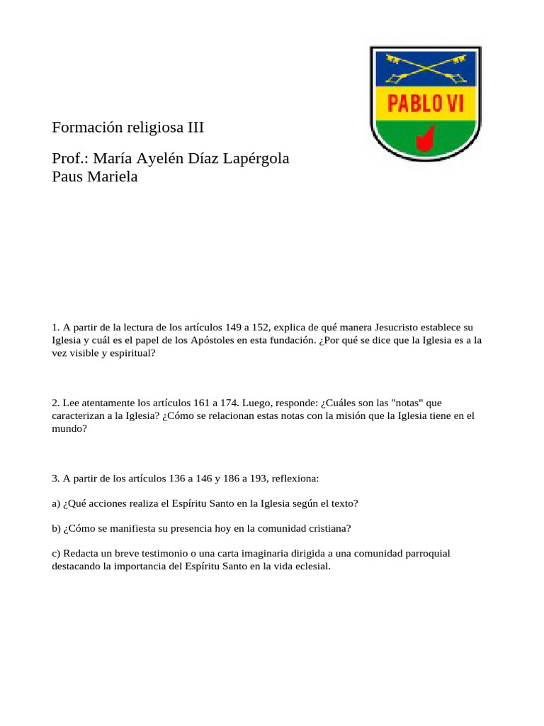 Formación Religiosa III - Paus | PDF | Iglesia Católica | espíritu Santo