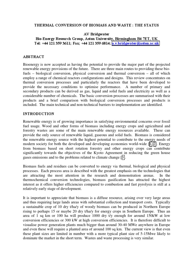 Thermal Conversion of Biomass Overview | PDF | Gasification | Pyrolysis