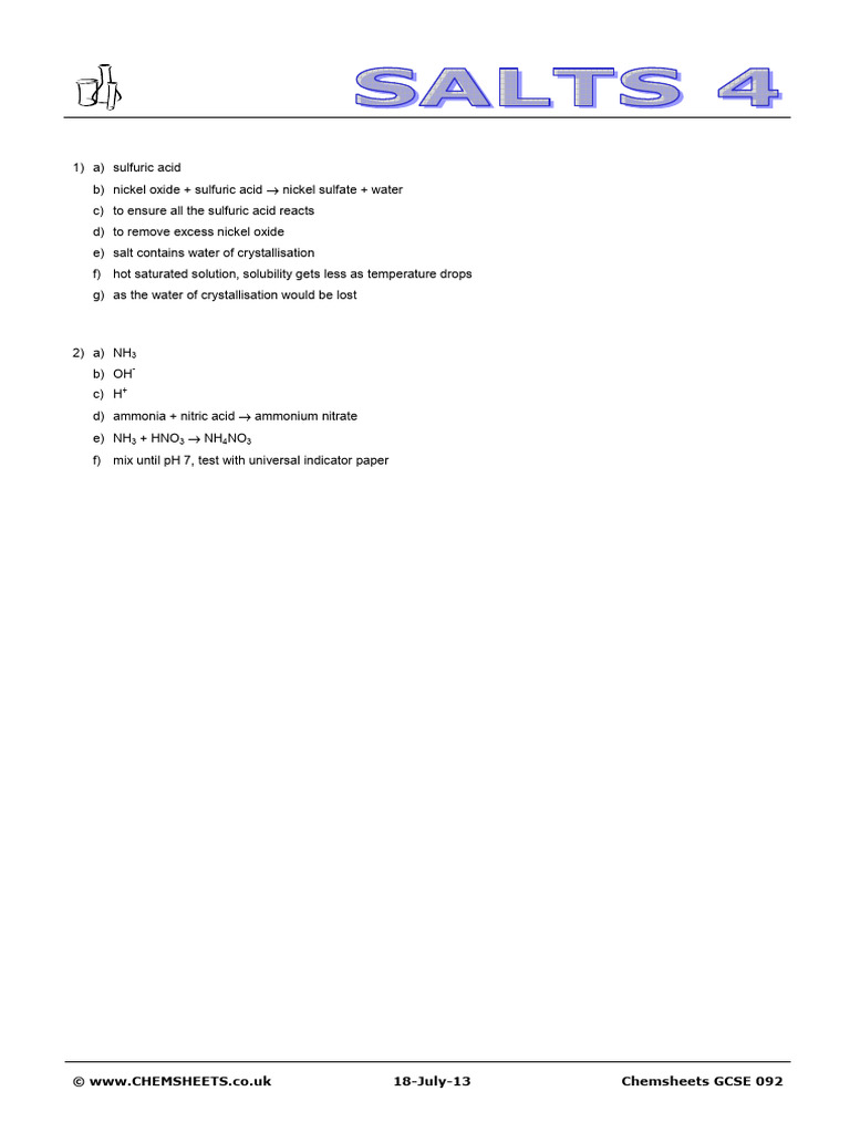 Chemsheets GCSE 092 Salts 4 ANS | PDF