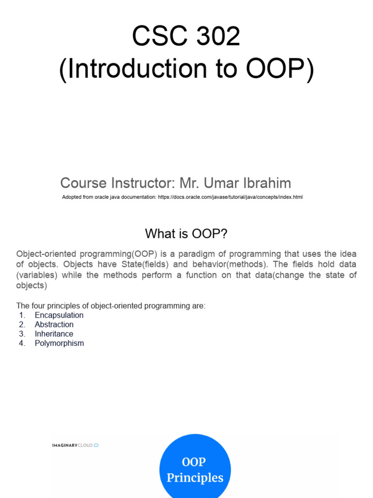 CSC 302 (Introduction To OOP) | PDF | Object Oriented Programming | Method (Computer Programming)