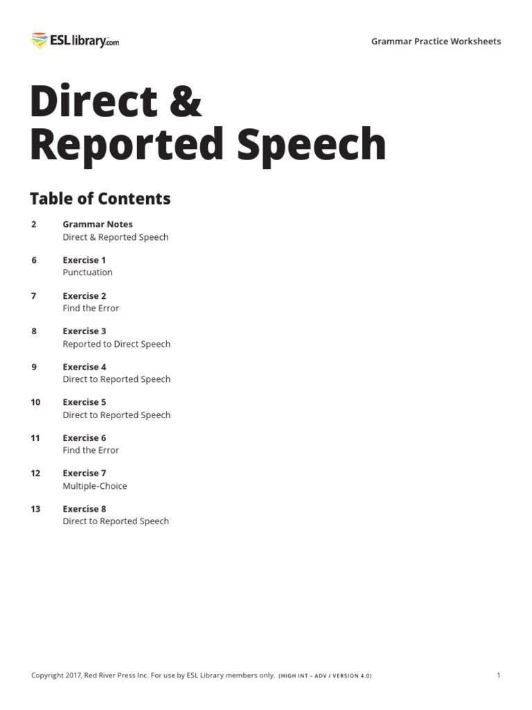 ESL Grammar: Direct & Reported Speech | PDF | Language Mechanics ...