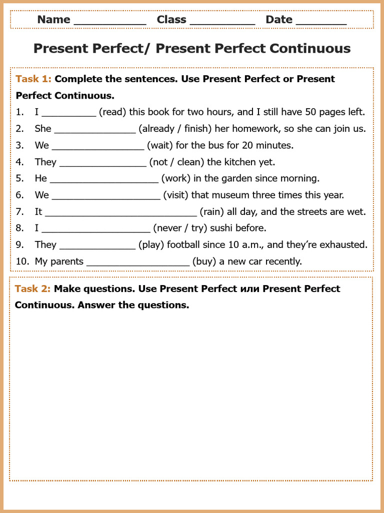 Present Perfect vs. Continuous Exercises | PDF
