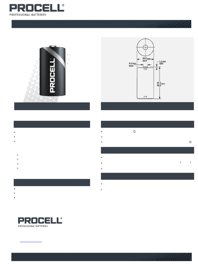 Duracell Procell D Data Sheet | PDF | Electricity | Electromagnetism