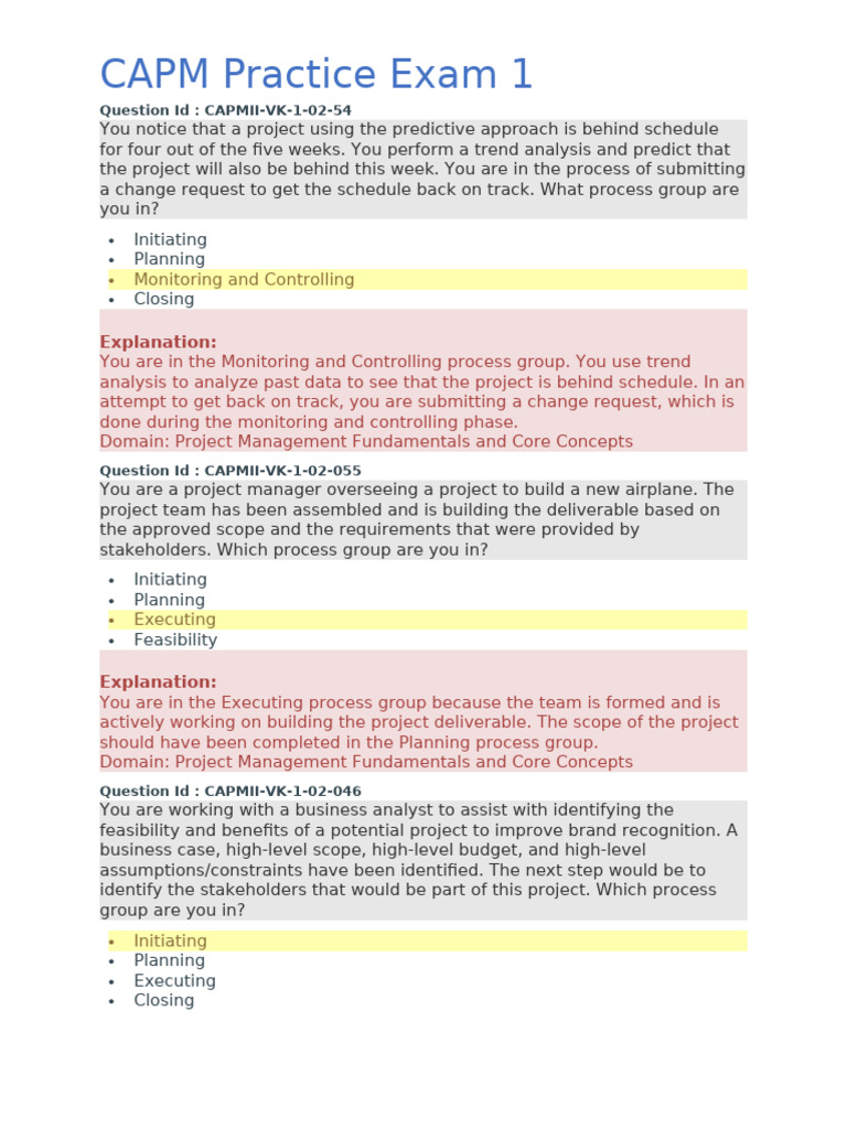 CAPM Practice Exam 1 | PDF | Project Management | Consumer Price Index