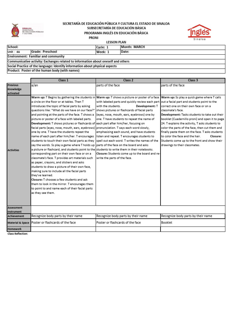 LESSON PLAN Preschool March | PDF | Learning | Human Communication