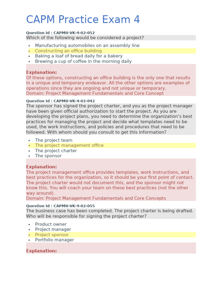 CAPM Practice Exam 4 | PDF | Agile Software Development | Project ...