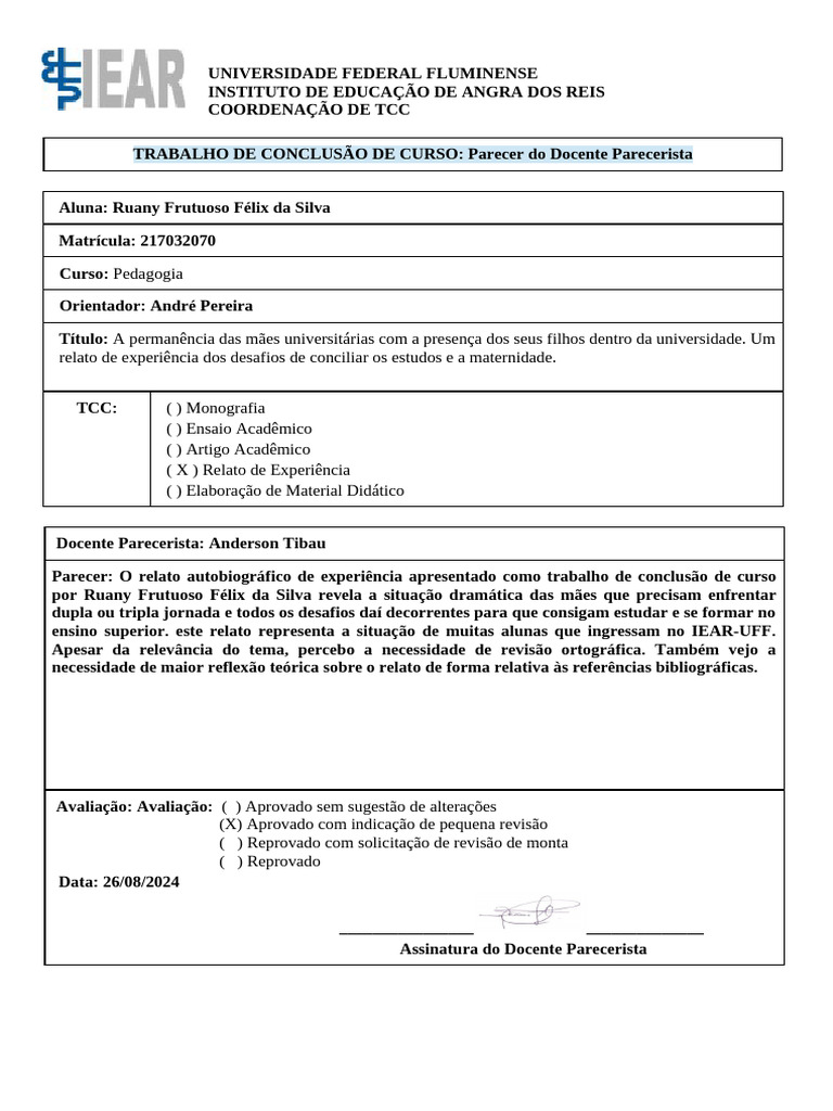 Parecer TCC RUANY IEAR - UFF | PDF