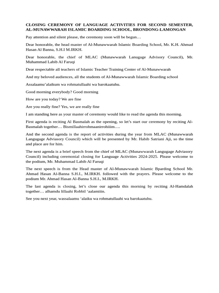 Text MC For Closing Ceremony | PDF