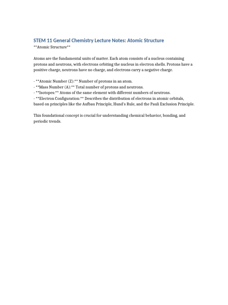 STEM11 GenChem 1 Atomic Structure | PDF
