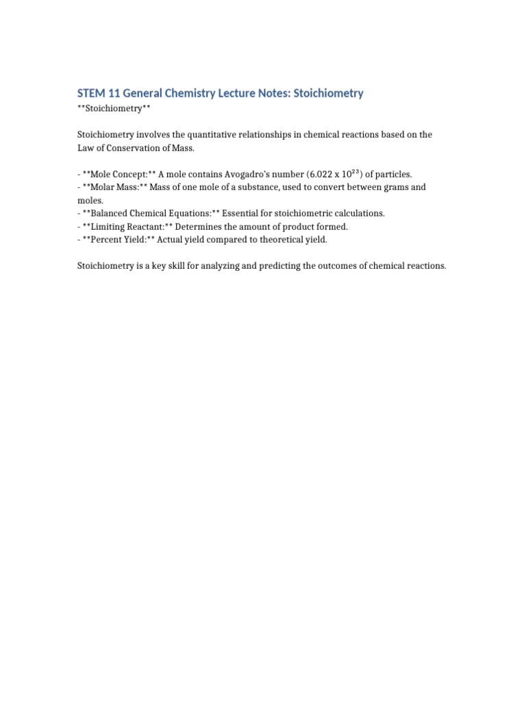 STEM11 GenChem 4 Stoichiometry | PDF