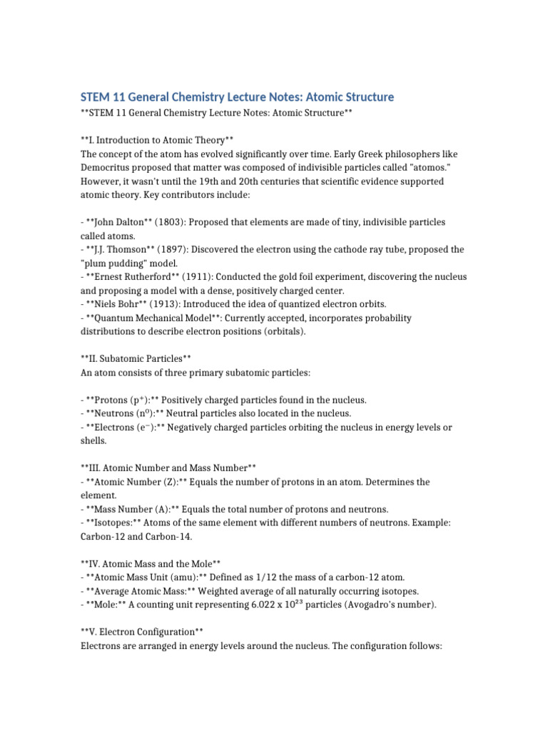 Atomic Structure in General Chemistry | PDF | Atoms | Electron