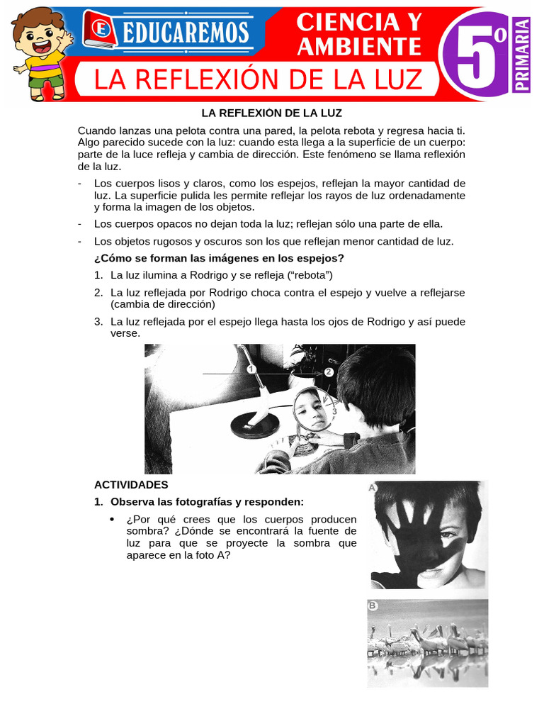 La Reflexion de La Luz para Quinto Grado de Primaria | PDF | Ligero | Color