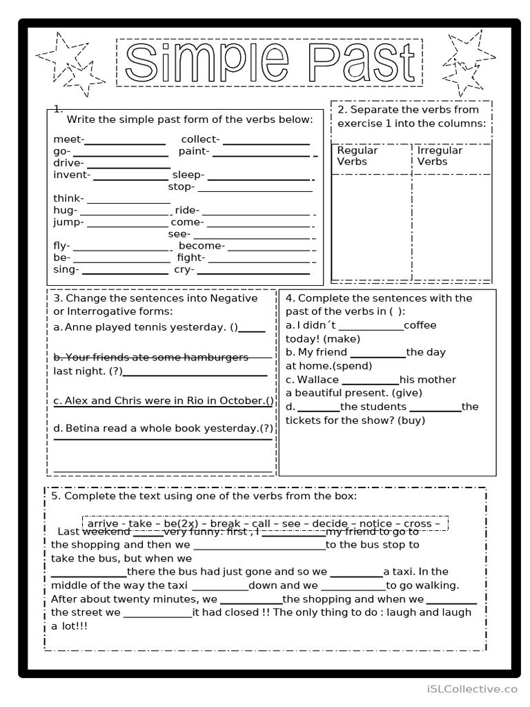 Simple Past Tense Exercises Worksheet | PDF