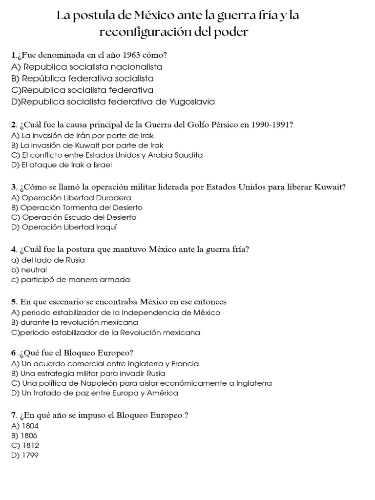 Preguntas sobre Historia Contemporánea | PDF