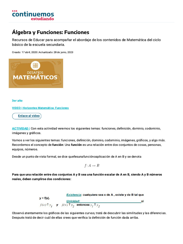 Álgebra y Funciones - Funciones - Continuemos Estudiando | PDF | Función (Matemáticas ...