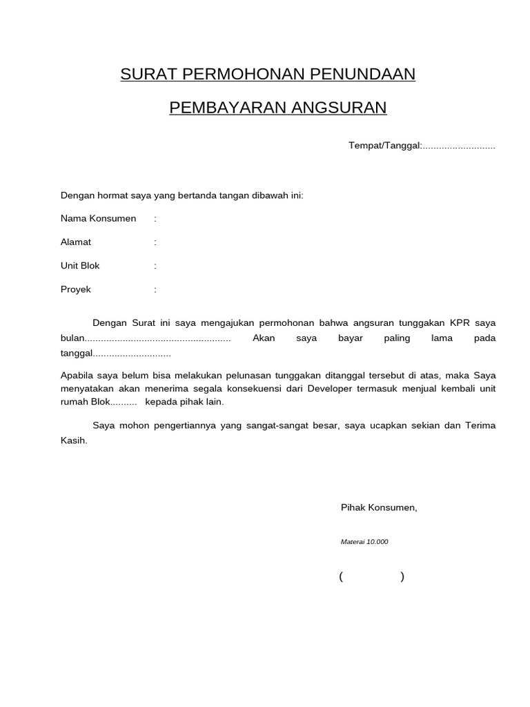 Format Surat Konsumen Tunda | PDF