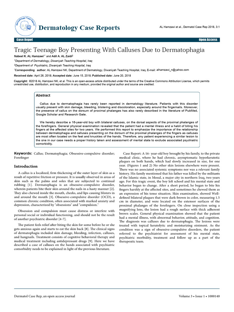 Tragic Teenage Boy Presenting With Calluses Due To Dermatophagia1 | PDF ...