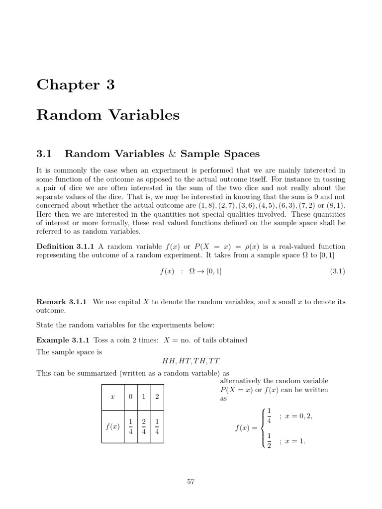 EPS - Chapter - 3 - Random Variables - JNN - OK | PDF | Probability Distribution | Variance