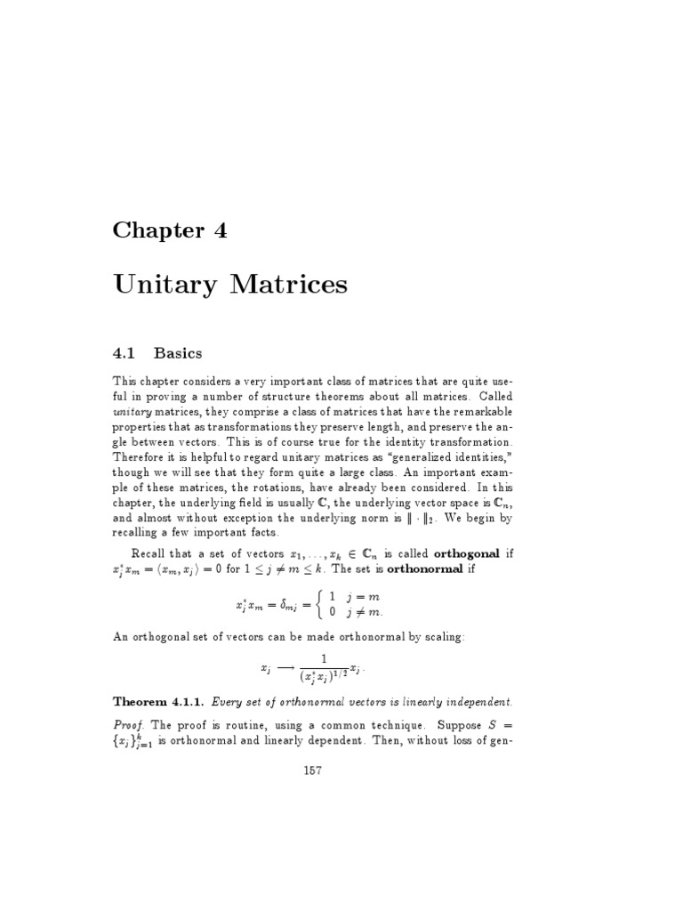 Unitary Matrices | PDF | Eigenvalues And Eigenvectors | Matrix ...