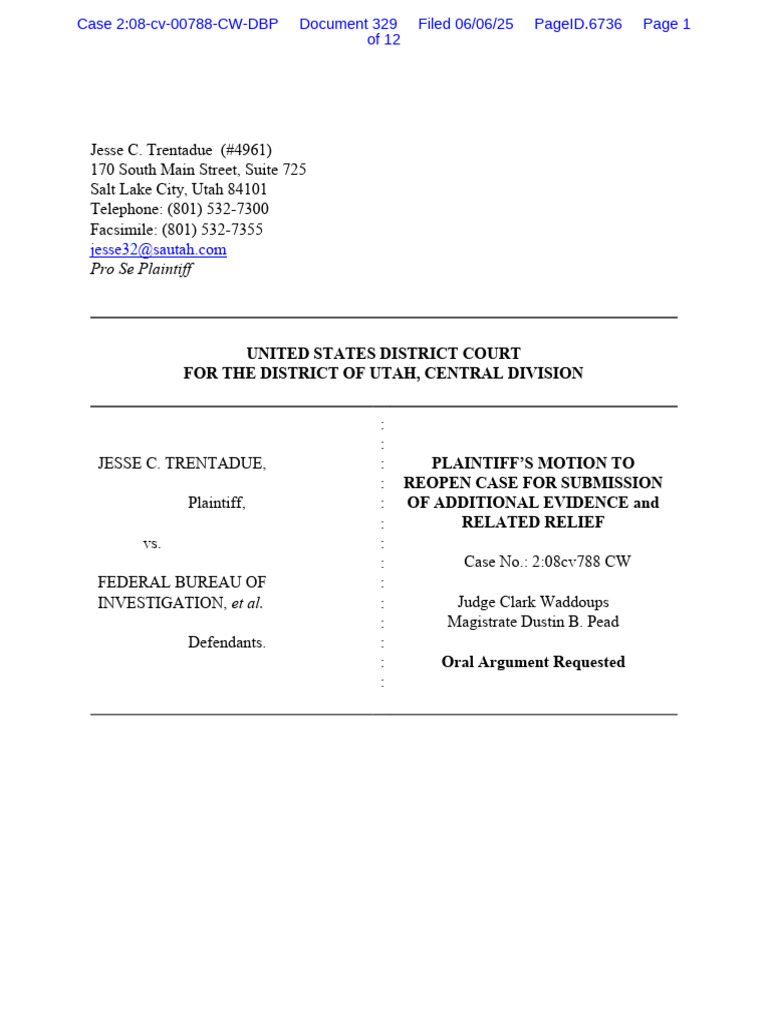 Motion To Reopen Evidence Ecf 329 | PDF | Federal Bureau Of ...