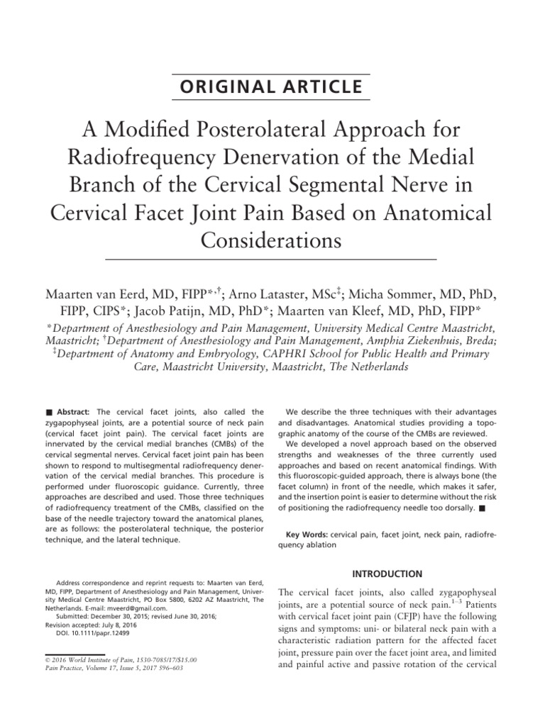 20 CERVICAL Eerd Et Al - 2017 - Pain Practice Modified Posterolateral Approach For Cervical ...