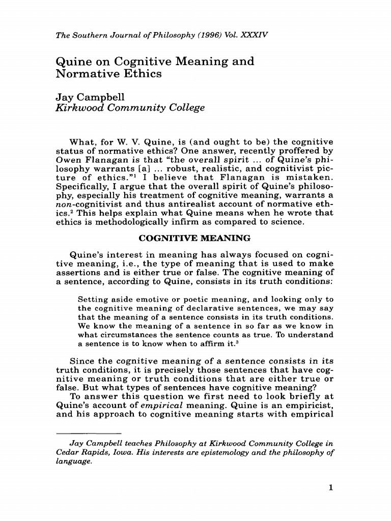 Campbell1996 - Quine On Cognitive Meaning and Normative Ethics | PDF ...