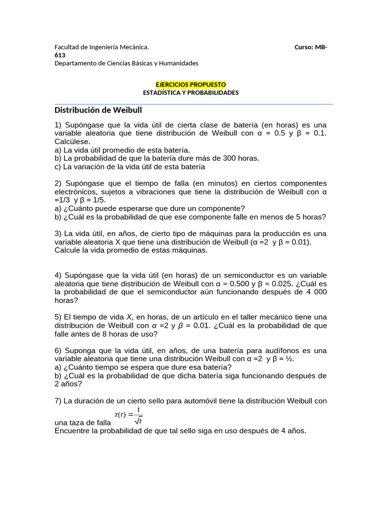 Ejercicios de Distribución Weibull en Estadística | PDF