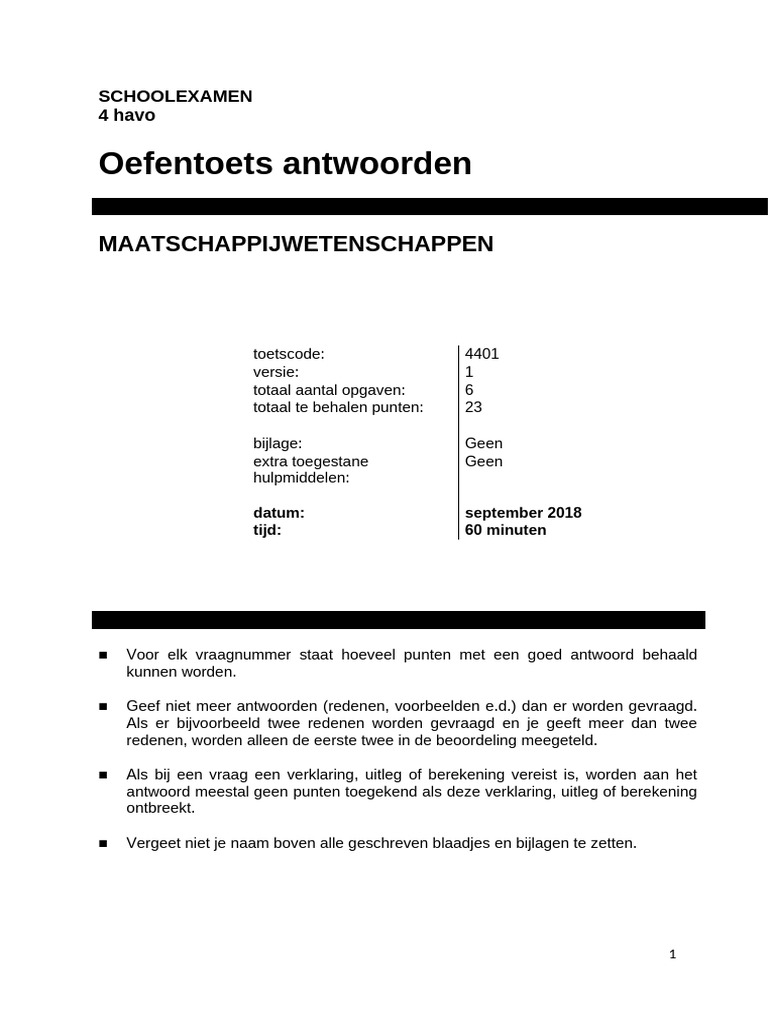 OEFENTOETS h4 SE HFST 1 Antwoordmodel | PDF