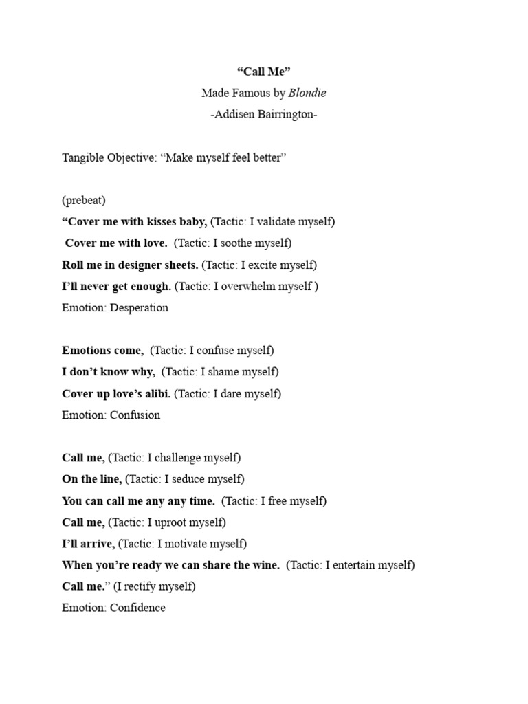 Call Me - Lyric Analysis | PDF