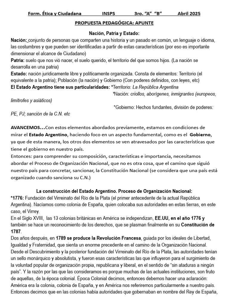 3er. Año - Apunte Org. Nac. | PDF | Argentina