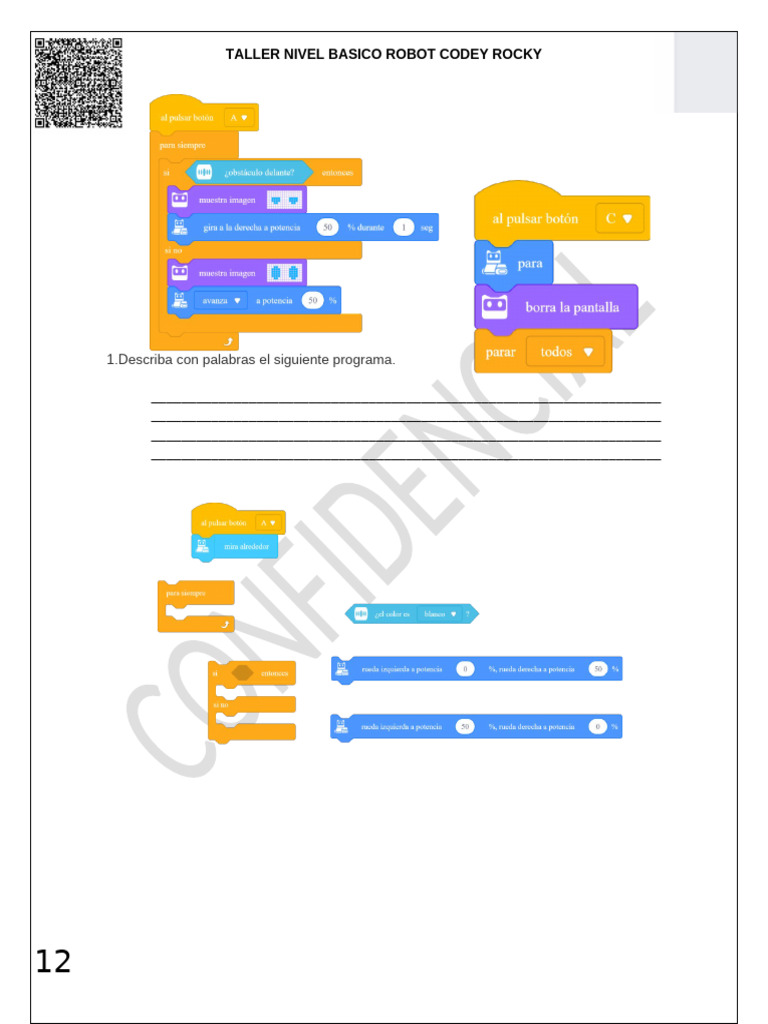 Taller Nivel Basico Robot Codey Rocky: 1.describa Con Palabras El Siguiente Programa | PDF