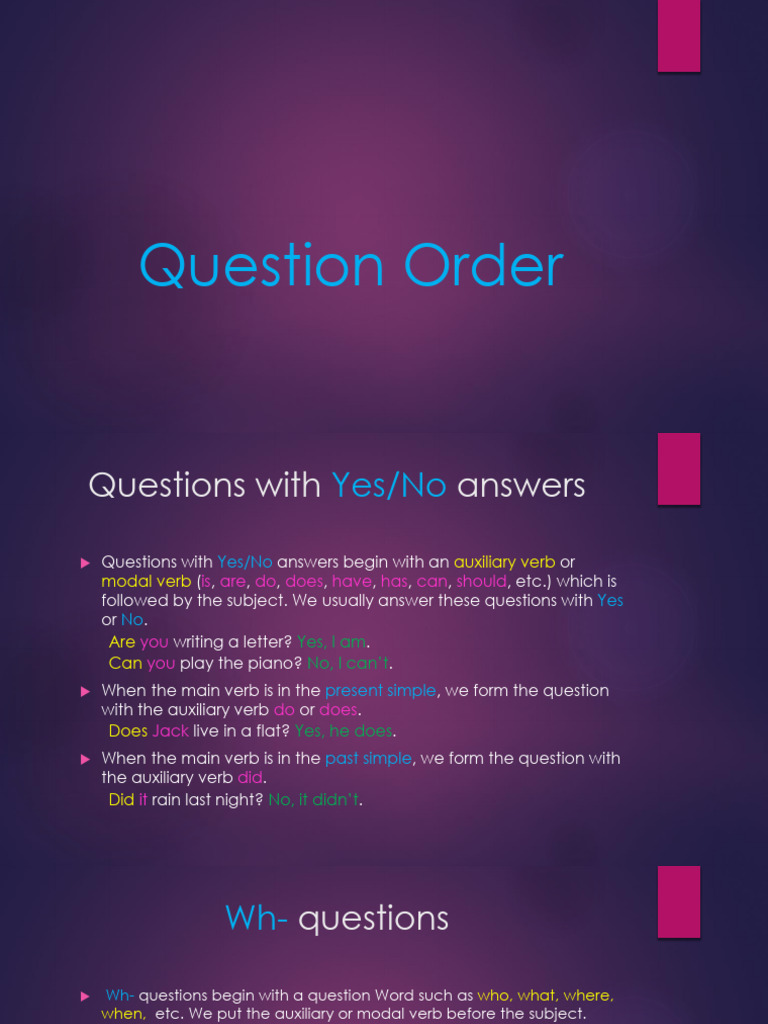 Question Order Grammar Guides 128789 | PDF | Question | Verb