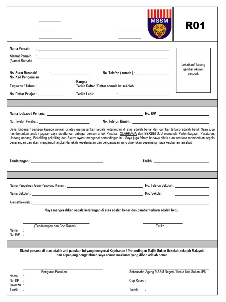 Borang R01 MSSM | PDF
