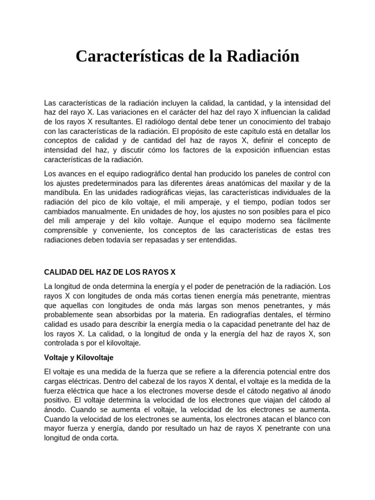 Características de La Radiación | PDF | Rayo X | Radiación electromagnética