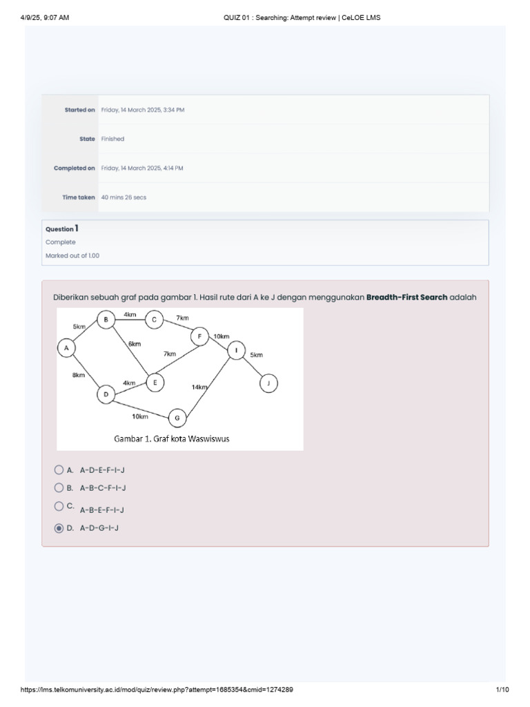QUIZ 01 - Searching - Attempt Review - CeLOE LMS | PDF