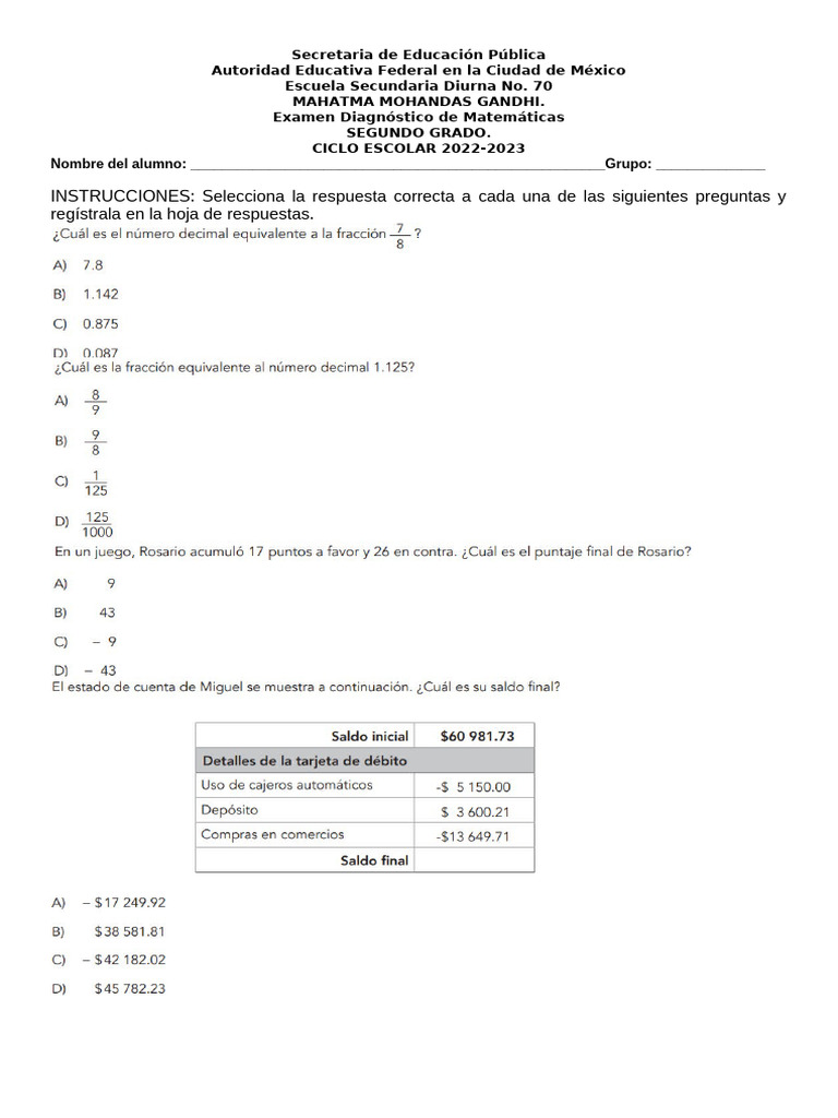 Diagnostico Segundo 2023 | PDF