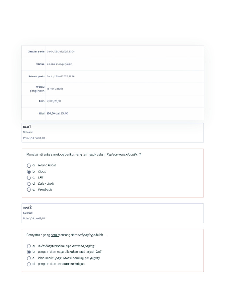 Soal KUIS Pert-11 - Virtual Memori (Bag-2) - Reviu Pengerjaan Kuis - CeLOE LMS | PDF