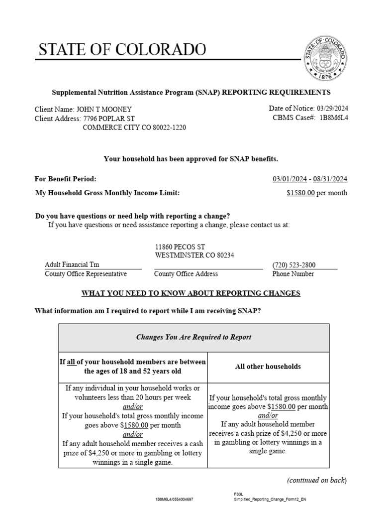 Reporting Requirements For SNAP - Notice | PDF | Supplemental Nutrition ...