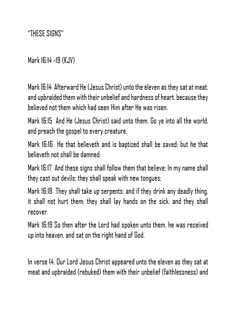 Signs of Believers in Mark 16:14-19 | PDF | Jesus | Gospel Of Mark