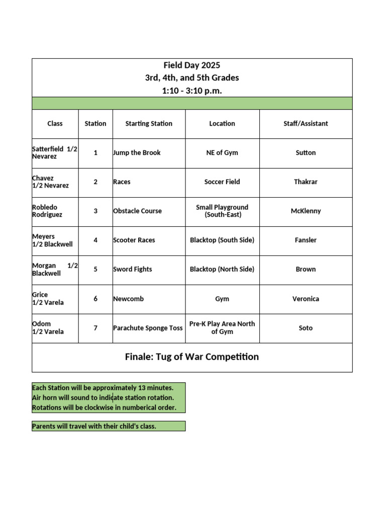 Field Day 2025 Schedule for Grades 3-5 | PDF